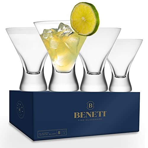 BENETI Martini Glasses Set of 4-8 Oz Margarita Glasses, European Cocktail Glasses, Stemless Martini Glasses, Coupe Glasses, Dishwasher Safe, Glass Cups for Party Cosmopolitan Glasses