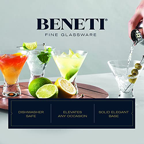 BENETI Martini Glasses Set of 4-8 Oz Margarita Glasses, European Cocktail Glasses, Stemless Martini Glasses, Coupe Glasses, Dishwasher Safe, Glass Cups for Party Cosmopolitan Glasses