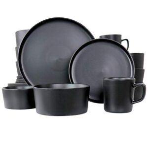 elama luxmatte contemporary dinnerware set, 20 piece, black