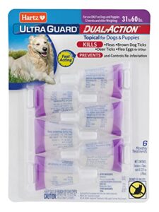 hartz ultraguard dual action flea & tick topical dog treatment and flea and tick prevention, 6 months,31-60 pound dogs