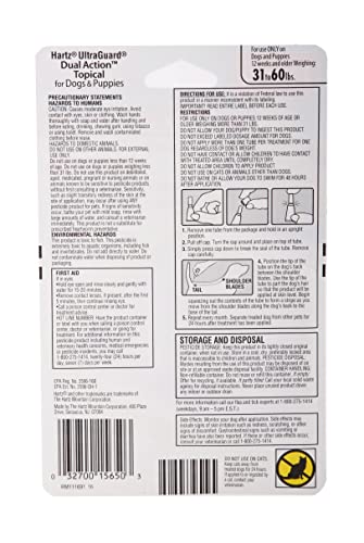 Hartz UltraGuard Dual Action Flea & Tick Topical Dog Treatment and Flea and Tick Prevention, 6 Months,31-60 Pound Dogs