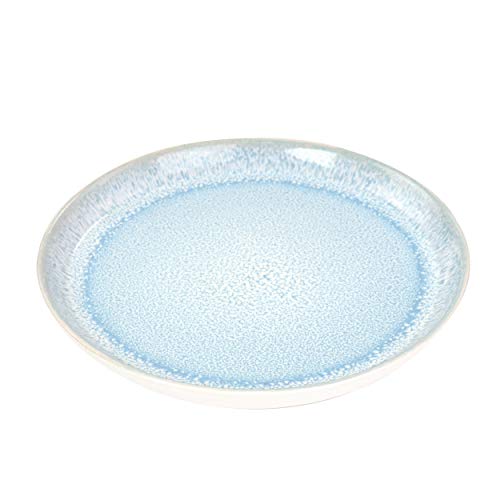 Elama Round Stoneware Mocha Collection Contemporary Dinnerware Dish Set, 16 Piece, Blue and White