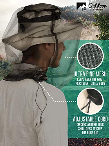 Bug Head Net Mesh - Bug Face Netting for Hats - Insect Net Mask Cover from Gnats, No-See-Ums & Midges with Extra Fine Fly Screen Holes - Outdoor Protection for Men & Women