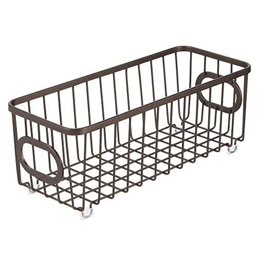 mDesign Metal Basket Organizer Bin for Kitchen Storage - Small Farmhouse Wire Basket - Storage Bin for Pantry - Perfect for Top of Fridge Organization - Unity Collection - Bronze