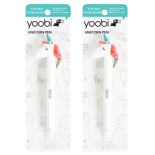 Yoobi White Unicorn Ballpoint 2-Pack Pens | Set of 2 | Fun, Trendy Writing for School, Desk, Work | Black Ink | 0.8mm Medium Tip (YOOB3192249)