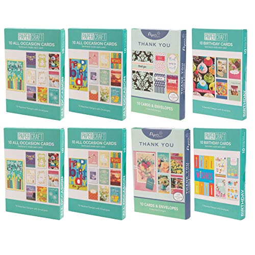 Paper Craft (80 Count Assorted Variety Boxed All Occasion Greeting Cards With Envelopes Birthday Get Well Sympathy Thank You Cards