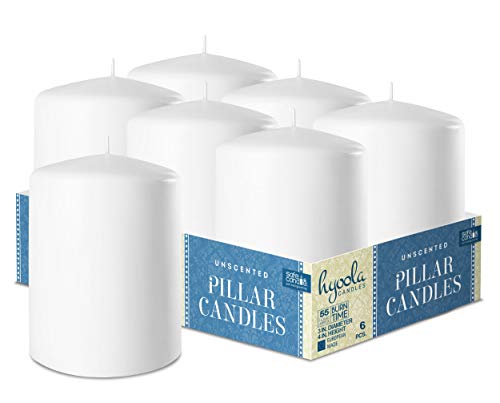 Hyoola White Pillar Candles 3x4 Inch - Unscented Pillar Candles - 6-Pack - European Made