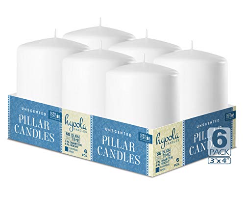 Hyoola White Pillar Candles 3x4 Inch - Unscented Pillar Candles - 6-Pack - European Made