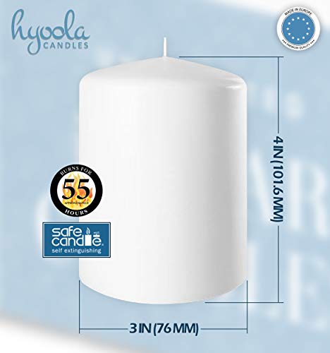 Hyoola White Pillar Candles 3x4 Inch - Unscented Pillar Candles - 6-Pack - European Made