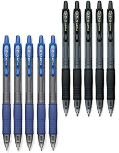 pilot g2 pens retractable gel roller ballpoint bold pt 1.0 black & blue bundle, (total 10 count)