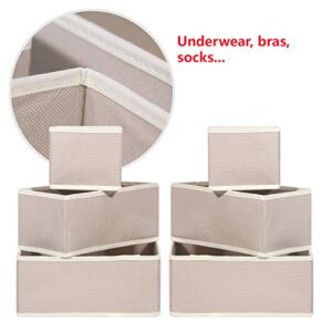 DIOMMELL 9 Pack Foldable Cloth Storage Box Closet Dresser Drawer Organizer Fabric Baskets Bins Containers Divider for Baby Clothes Underwear Bras Socks Lingerie Clothing,Beige 333