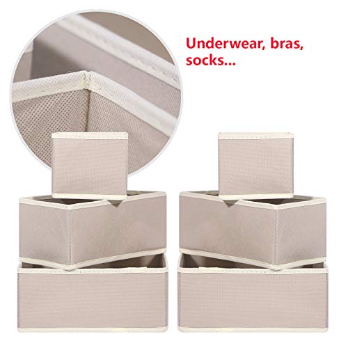 DIOMMELL 9 Pack Foldable Cloth Storage Box Closet Dresser Drawer Organizer Fabric Baskets Bins Containers Divider for Baby Clothes Underwear Bras Socks Lingerie Clothing,Beige 333