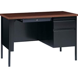 lorell fortress series walnut laminate top pedestal desk, black