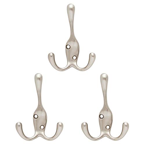 Liberty B13539V-SN Tri-Hook Robe Hat Coat Hook Satin Nickel Finish 3 Pack