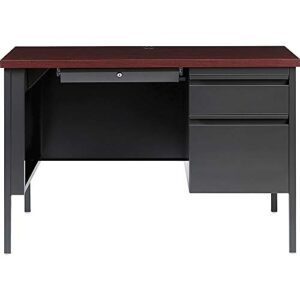 lorell fortress series mahogany laminate top pedestal desk, charcoal gray