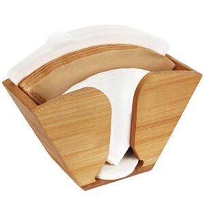 unibene bamboo coffee filter holder, coffee paper storage container dispenser rack shelf for aeropress, chemex, hario v60 and melitta cone filters