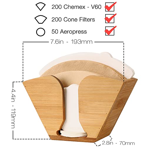 Unibene Bamboo Coffee Filter Holder, Coffee Paper Storage Container Dispenser Rack Shelf for Aeropress, Chemex, Hario V60 and Melitta Cone Filters