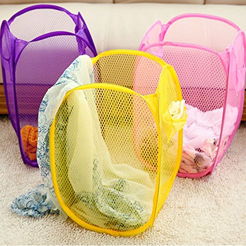 everd1487HH 52cm x 32cm x 37cm Foldable Pop Up Large Laundry Bag Home Mesh Washing Basket Bin Hamper Cloth Storage with Handles Pink