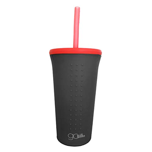 Black/Red Silicone STRAW Travel Mug - 16 oz