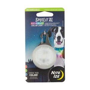 nite ize spotlit xl led collar light, carabiner clip dog light, usb rechargeable, disc-o select color-changing light