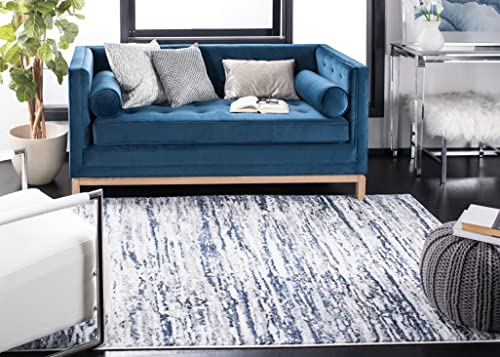 SAFAVIEH Amelia Collection Area Rug - 8' x 10', Grey & Navy, Modern Abstract Design, Non-Shedding & Easy Care, Ideal for High Traffic Areas in Living Room, Bedroom (ALA768B)