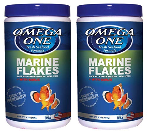 Omega One 2 Pack of Garlic Marine Flakes, 5.3 Ounces Each, Food for Saltwater Fish