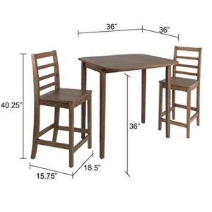 Silverwood Bennett Walnut Drop Leaf Pub Table and Chairs Set, Walnut, Light Gray, 3 Piece