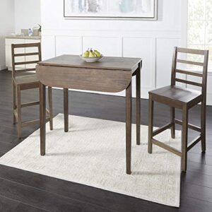 Silverwood Bennett Walnut Drop Leaf Pub Table and Chairs Set, Walnut, Light Gray, 3 Piece