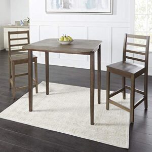 Silverwood Bennett Walnut Drop Leaf Pub Table and Chairs Set, Walnut, Light Gray, 3 Piece