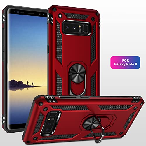 Military Grade Drop Impact for Samsung Galaxy Note 8 Case 360 Metal Rotating Ring Kickstand Holder Built-in Magnetic Car Mount Armor Shockproof Cover for Galaxy Note 8 Protection Case (Blue)