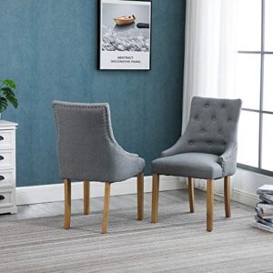 HomeSailing Grey Dining Chair with Arms Set of 2 Hostess Armchairs Comfy Fabric Upholstered with Button for Kitchen Restaurant Living Room Soft High Back Side Chairs (Gray)