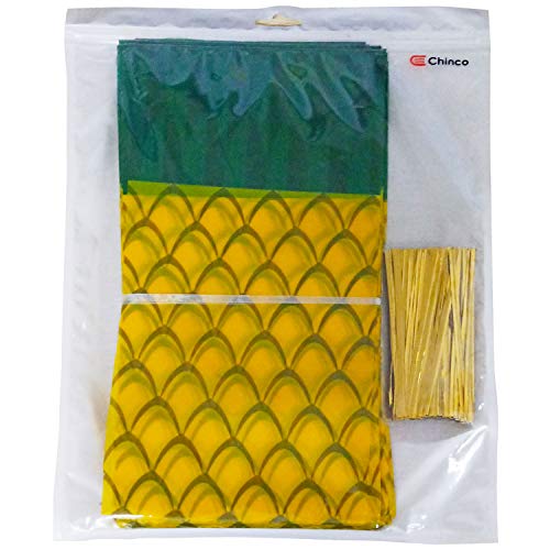 Chinco 100 Pieces Pineapple Cellophane Bags Cellophane Treat Bags Party Favor Bags with 200 Pieces Gold Twist Ties for Cookies Candies Summer Hawaiian Holiday Holiday Swimming Pool Party