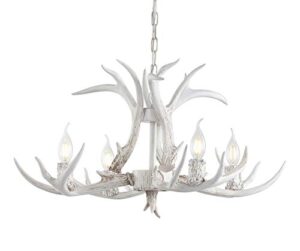 jonathan y jyl6301b eldora 26" adjustable resin antler 4-light led chandelier, glam, rustic,cottage,transitional, dimmable dining room, living room, kitchen, foyer, bedroom, white