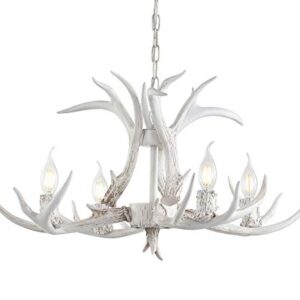 JONATHAN Y JYL6301B Eldora 26" Adjustable Resin Antler 4-Light LED Chandelier, Glam, Rustic,Cottage,Transitional, Dimmable Dining Room, Living Room, Kitchen, Foyer, Bedroom, White