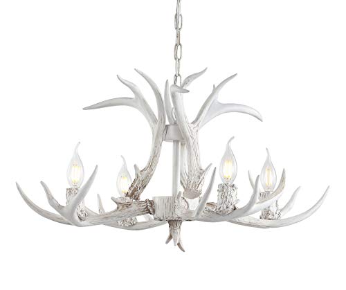 JONATHAN Y JYL6301B Eldora 26" Adjustable Resin Antler 4-Light LED Chandelier, Glam, Rustic,Cottage,Transitional, Dimmable Dining Room, Living Room, Kitchen, Foyer, Bedroom, White