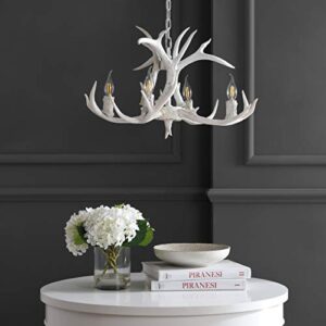 JONATHAN Y JYL6301B Eldora 26" Adjustable Resin Antler 4-Light LED Chandelier, Glam, Rustic,Cottage,Transitional, Dimmable Dining Room, Living Room, Kitchen, Foyer, Bedroom, White