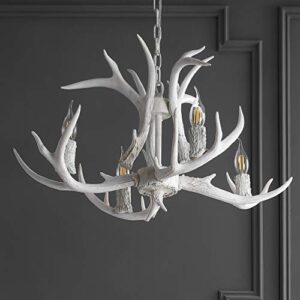 JONATHAN Y JYL6301B Eldora 26" Adjustable Resin Antler 4-Light LED Chandelier, Glam, Rustic,Cottage,Transitional, Dimmable Dining Room, Living Room, Kitchen, Foyer, Bedroom, White