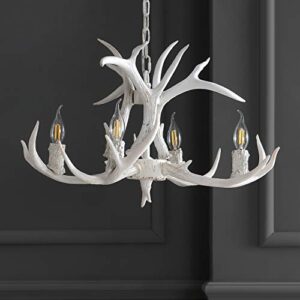 JONATHAN Y JYL6301B Eldora 26" Adjustable Resin Antler 4-Light LED Chandelier, Glam, Rustic,Cottage,Transitional, Dimmable Dining Room, Living Room, Kitchen, Foyer, Bedroom, White