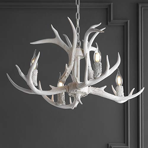 JONATHAN Y JYL6301B Eldora 26" Adjustable Resin Antler 4-Light LED Chandelier, Glam, Rustic,Cottage,Transitional, Dimmable Dining Room, Living Room, Kitchen, Foyer, Bedroom, White