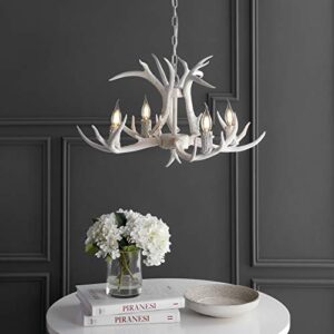 JONATHAN Y JYL6301B Eldora 26" Adjustable Resin Antler 4-Light LED Chandelier, Glam, Rustic,Cottage,Transitional, Dimmable Dining Room, Living Room, Kitchen, Foyer, Bedroom, White