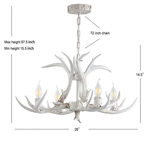 JONATHAN Y JYL6301B Eldora 26" Adjustable Resin Antler 4-Light LED Chandelier, Glam, Rustic,Cottage,Transitional, Dimmable Dining Room, Living Room, Kitchen, Foyer, Bedroom, White