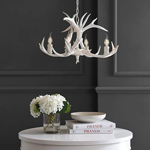 JONATHAN Y JYL6301B Eldora 26" Adjustable Resin Antler 4-Light LED Chandelier, Glam, Rustic,Cottage,Transitional, Dimmable Dining Room, Living Room, Kitchen, Foyer, Bedroom, White