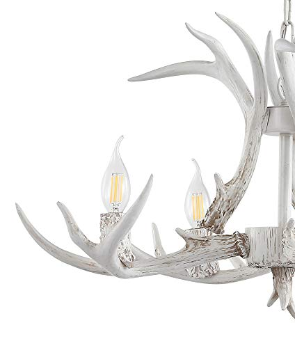 JONATHAN Y JYL6301B Eldora 26" Adjustable Resin Antler 4-Light LED Chandelier, Glam, Rustic,Cottage,Transitional, Dimmable Dining Room, Living Room, Kitchen, Foyer, Bedroom, White