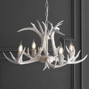 JONATHAN Y JYL6301B Eldora 26" Adjustable Resin Antler 4-Light LED Chandelier, Glam, Rustic,Cottage,Transitional, Dimmable Dining Room, Living Room, Kitchen, Foyer, Bedroom, White