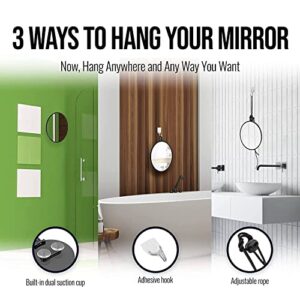 MIRRORVANA Small Shower Mirror for Shaving with Bonus Anti-Fog Spray - Comes with Suction Cups, Hook for Hanging and Length Adjustable Rope - Portable and Shatterproof Surface - 6" Wide