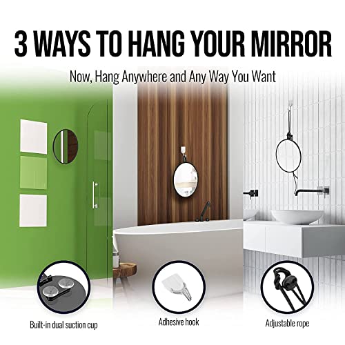 MIRRORVANA Small Shower Mirror for Shaving with Bonus Anti-Fog Spray - Comes with Suction Cups, Hook for Hanging and Length Adjustable Rope - Portable and Shatterproof Surface - 6" Wide