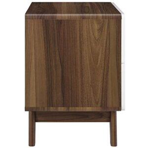 Modway Origin Contemporary Mid-Century Modern 2-Drawer Bedroom Nightstand in Walnut White