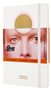 moleskine limited edition david bowie notebook, hard cover, large (5" x 8.25") ruled/lined, white, 240 pages