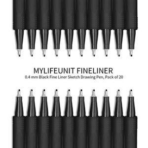 MyLifeUNIT Fineliner Pen Set, 0.4mm Black Fine Liner Sketch Drawing Pen, Pack of 20 (Black-20)