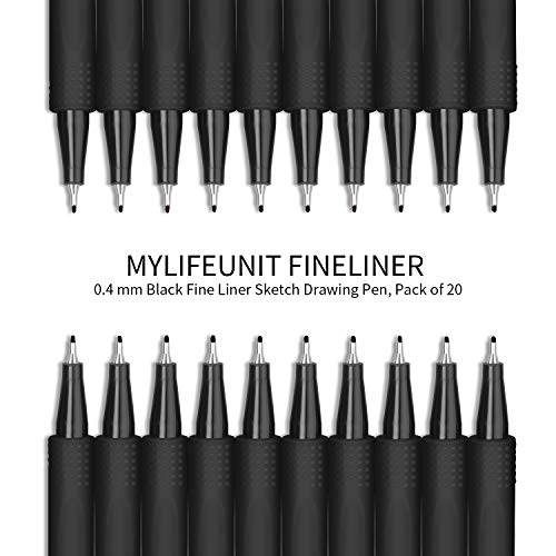 MyLifeUNIT Fineliner Pen Set, 0.4mm Black Fine Liner Sketch Drawing Pen, Pack of 20 (Black-20)